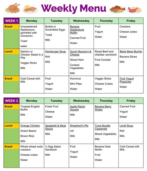 Free Printable Daycare Menus Printable Templates