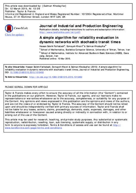 pdf a simple algorithm for reliability evaluation in dynamic networks with stochastic transit