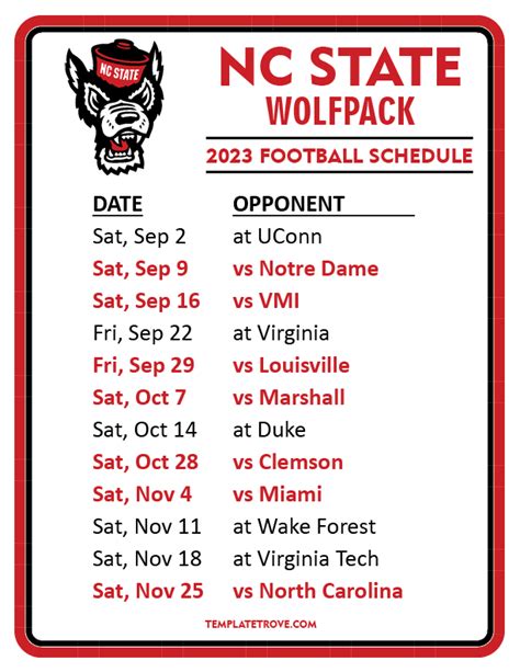 Nc State Football Schedule Printable