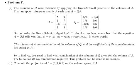solved problem f a the columns of q were obtained by