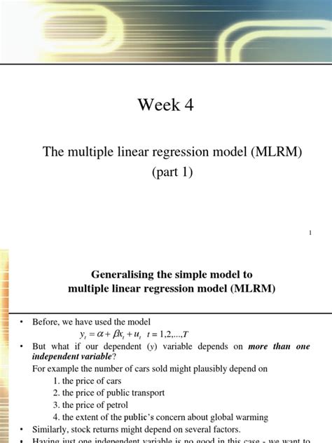 week 4 the multiple linear regression model part 1 pdf pdf f test regression analysis