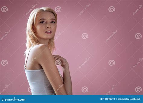 Attractive Female Person Touching Herself Stock Image Image Of Millennial Model 101090791