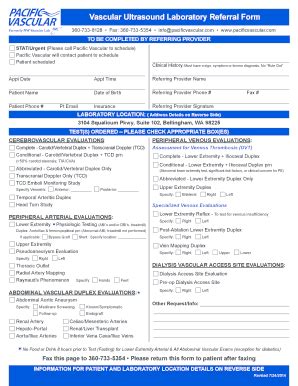 Vascular Ultrasound Laboratory Referral Form Pacific Vascular Fill