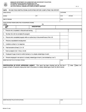 Fillable Online Dese Mo VE 25 Occupational Graduate Employment Report