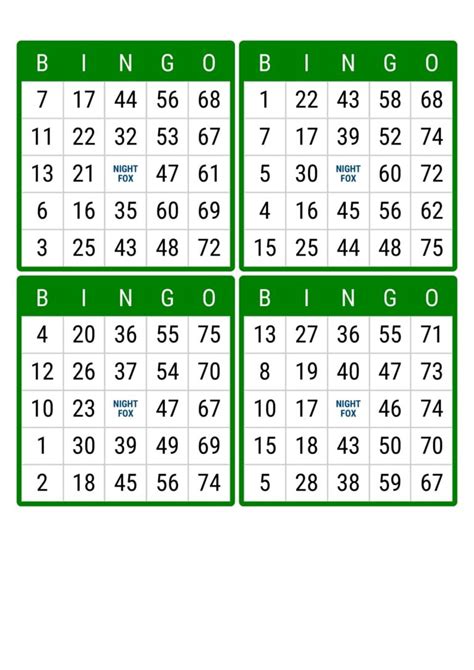 100 grilles de bingo à télécharger et à imprimer gratuitement Night