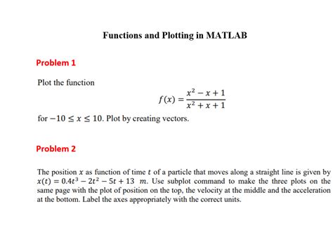 Solved Functions And Plotting In MATLAB Problem 1 Plot The Chegg