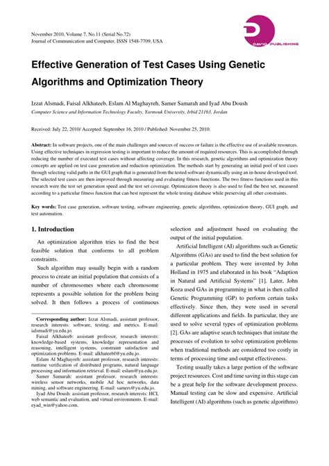 pdf effective generation of test cases using genetic algorithms and optimization theory