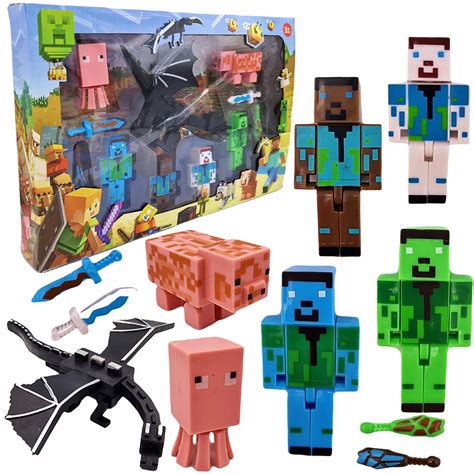 MINECRAFT DUŻY ZESTAW 6 FIGUREK FIGURKI AKCESORIA DODATKI Z GRY STEVE