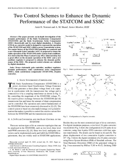 pdf two control schemes to enhance the dynamic performance of the statcom and sssc adel m