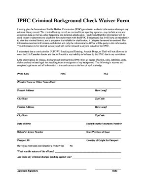 Fillable Online Iphc IPHC Criminal Background Check Waiver Form