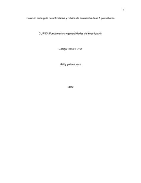 Fase 1 Pre Saberes Trabajo 1 De Fundamentos Y Generalidades De