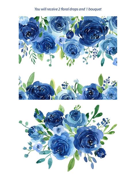 Imágenes Prediseñadas de flores de acuarela Rosas azules brillantes