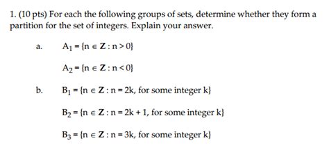 solved for each the following groups of sets determine