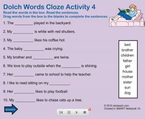 Reading Comprehension Dolch Words Cloze Activity 4 Interactive
