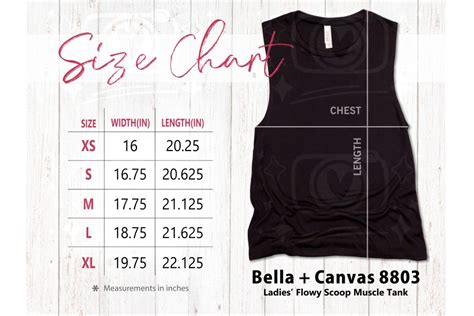 Bella Canvas Size Chart Graphic By TheCrownMockup Creative Fabrica
