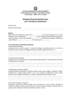 Relazione Finale Del Docente Tutor Per Il Comitato Di Relazione