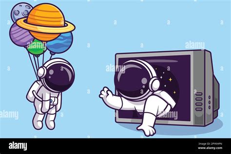 Lindo Astronauta Flotando Con Globo De Planeta Y Sosteniendo La