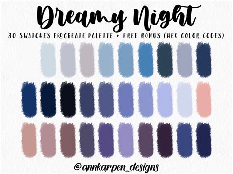 Dreamy Night Procreate Palette 30 Colors Blue Sky Palette Instant