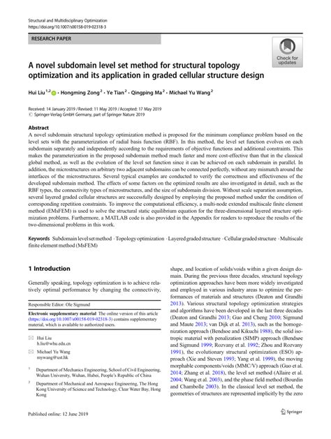 pdf a novel subdomain level set method for structural topology optimization and its