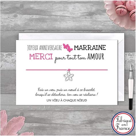 Carte De Voeux JOYEUX ANNIVERSAIRE MARRAINE Bracelet Porte Bonheur 1