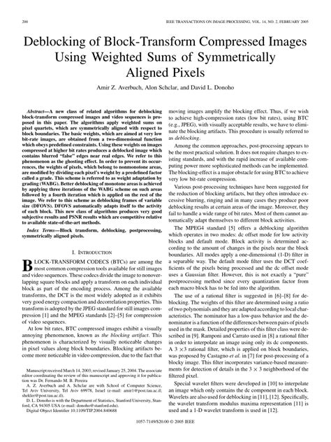 pdf deblocking of block transform compressed images using weighted sums of symmetrically