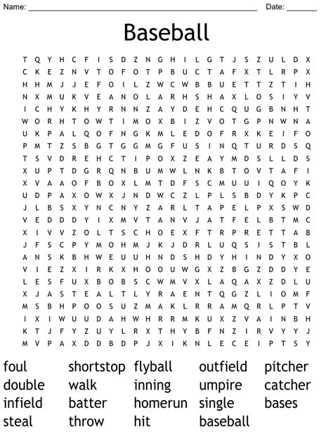 Baseball Word Search WordMint