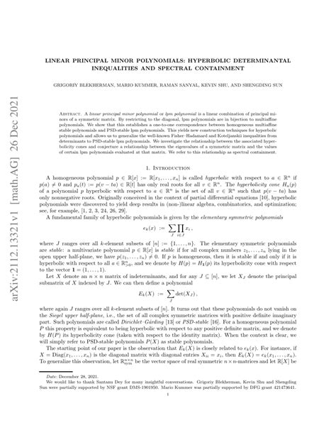 pdf linear principal minor polynomials hyperbolic determinantal inequalities and spectral