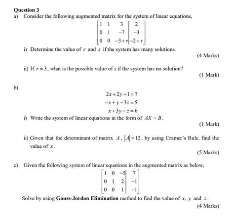 solved question 3 a consider the following augmented matrix