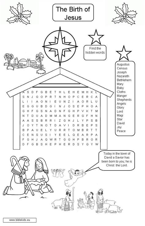 The Birth Of Jesus Word Seach Coloring Pages Printable Worksheets