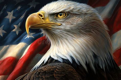 Honor American Bald Eagle With Flag American Patriotic Symbols Stock