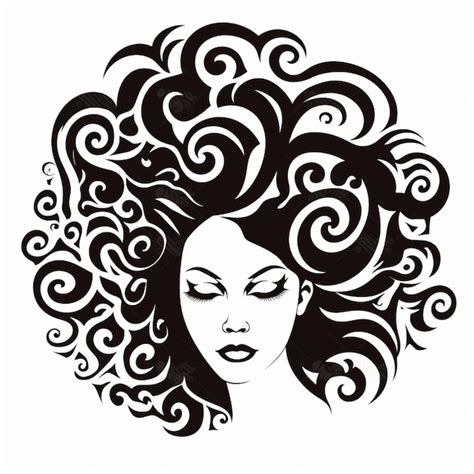 Un Dibujo En Blanco Y Negro De Una Mujer Con Pelo Rizado Ai Generativo