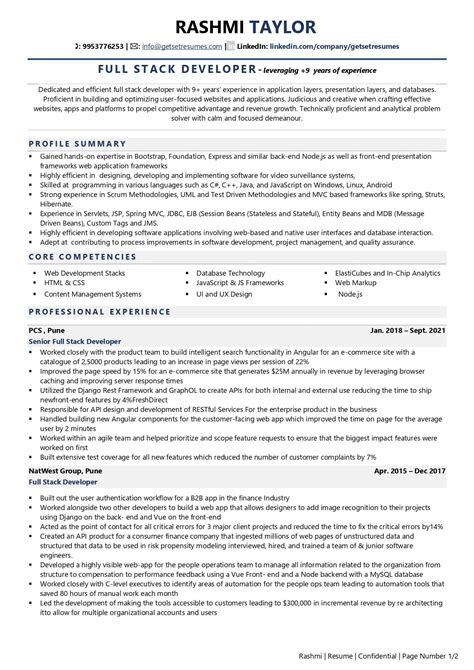 Resume Shoret Summary Full Stacfk Develoer Full Stack Developer Resume
