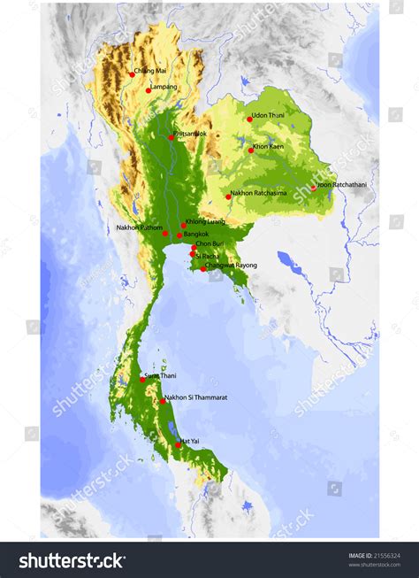 Thailand Physical Vector Map Colored According Stock Vector Royalty