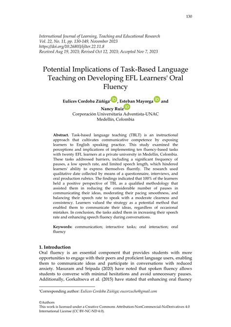 pdf potential implications of task based language teaching on developing efl learners oral