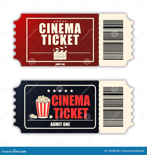 Cinema Ticket Set Template Of Two Realistic Movie Tickets Isolated On