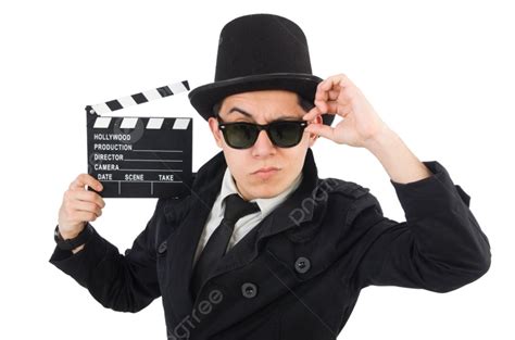 Fond Homme Avec Film Clapper Isolé Sur Blanc Et Image en Téléchargement