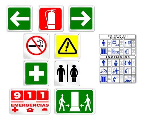 Kit 10 Señalamientos En Acrílico Seguridad Protección Civil