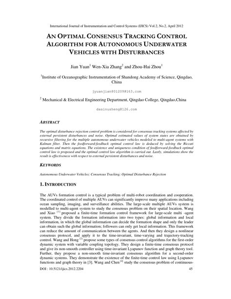 pdf an optimal consensus tracking control algorithm for autonomous underwater vehicles with