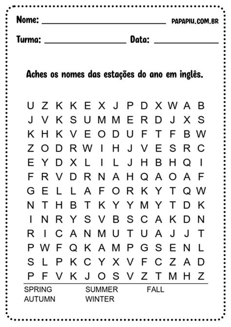 Atividades Esta Es Do Ano Em Ingl S Papapiu