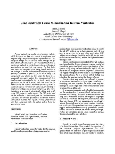 using lightweight formal methods in user interface verification pdf formal verification