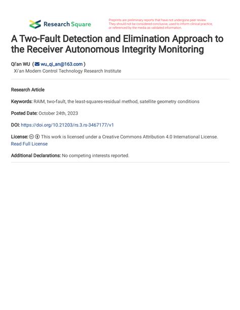 pdf a two fault detection and elimination approach to the receiver autonomous integrity monitoring