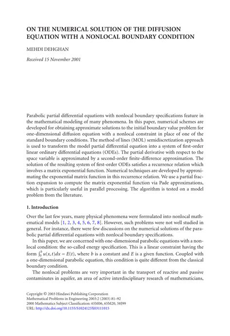 pdf on the numerical solution of the diffusion equation with a nonlocal boundary condition