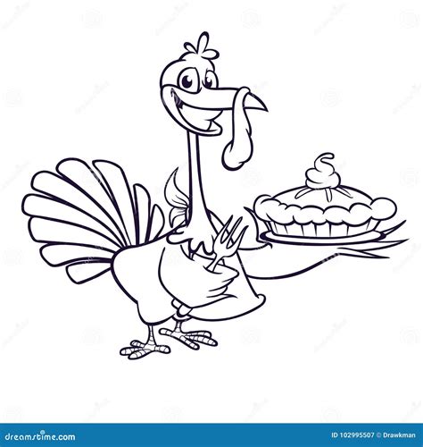 Thanksgiving Cartoon Turkey Holding Fork And Pie Isolated Stock Vector