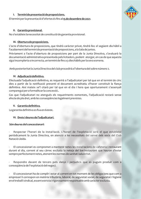PLEC DE CONDICIONS PER A LA CONCESSIÓ DE L ÚS PRIVATIU DEL BAR
