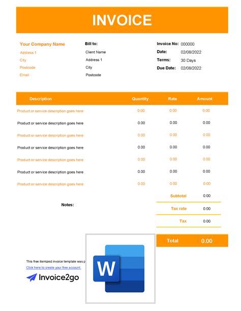 itemized invoice template