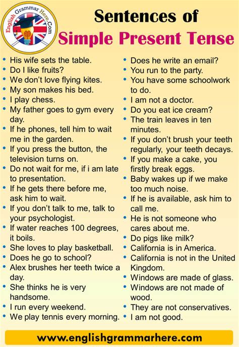 Sentences Of Simple Present Tense English Grammar Here
