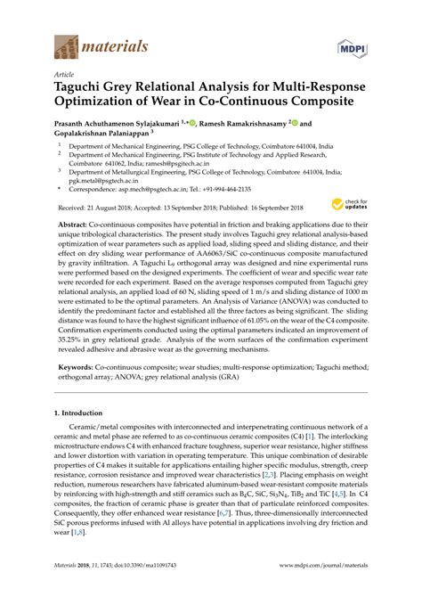 pdf taguchi grey relational analysis for multi response optimization of wear in co continuous