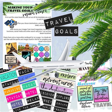 Travel Goals Vision Board Kit Printable Vision Board Quotes Etsy