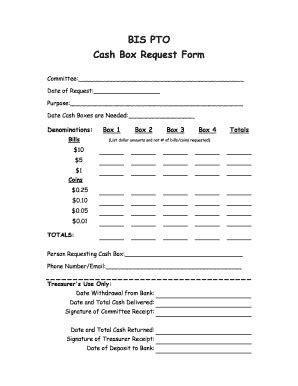 Fillable Online Bsd K12 Pa PTO Today Cash Box Request Form PTO Today