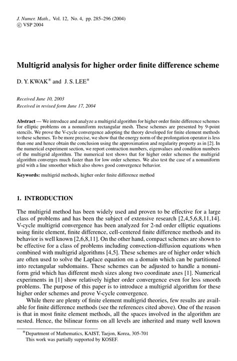 pdf multigrid analysis for higher order finite difference scheme